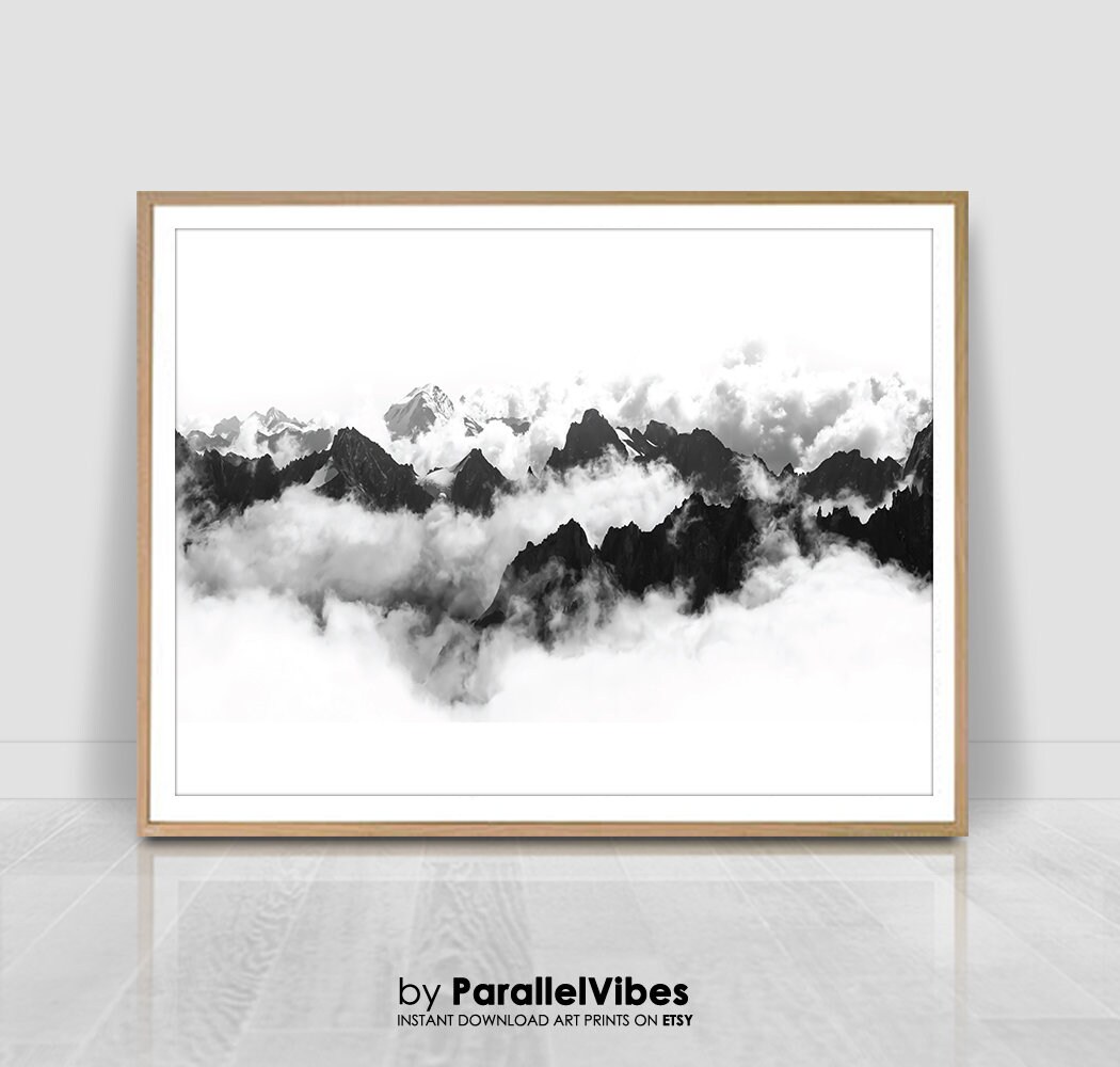 Mountain Peaks Between the Clouds,horizontal Print, Set of Two,mountain ...