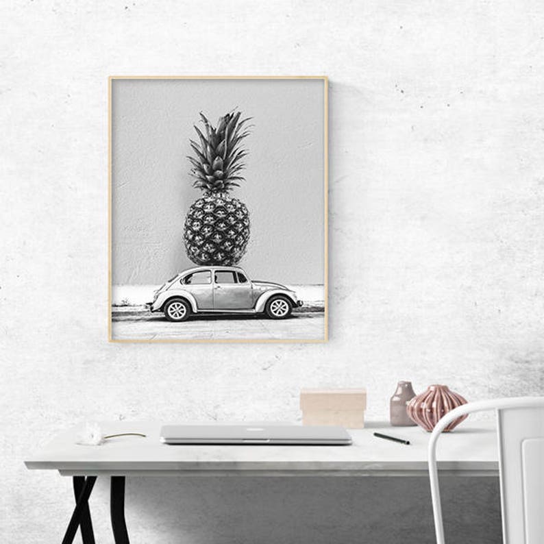 Pineapple Art Decor, Printable Pineapple on Car, Vintage Car Art,black ...