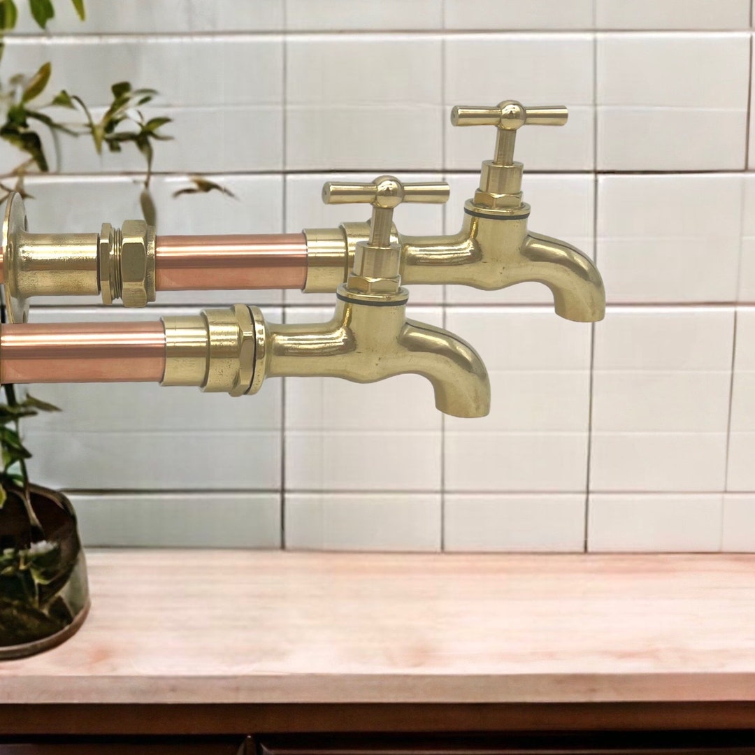 Rustic Industrial Style Wall Mounted Brass and Copper Kitchen Taps ...