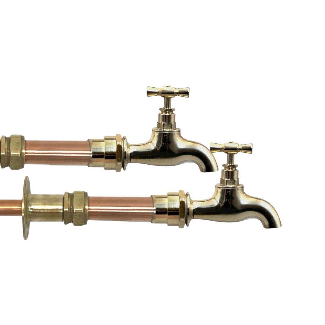 Pair of Vintage Style Copper & Brass Wall Taps, Rustic Farmhouse Chic ...