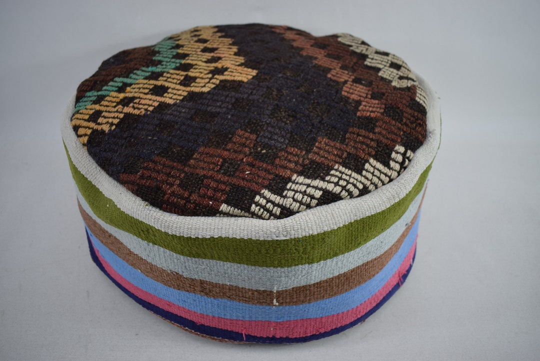 Turkish Pouf Cover, Ottoman Pouf, Kilim Beanbag, Handwoven Kilim Pillow ...