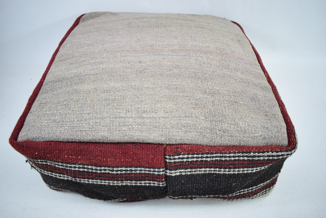 Turkish Pouf Cover, Ottoman Square Pouf, Kilim Beanbag, Handwoven Kilim ...