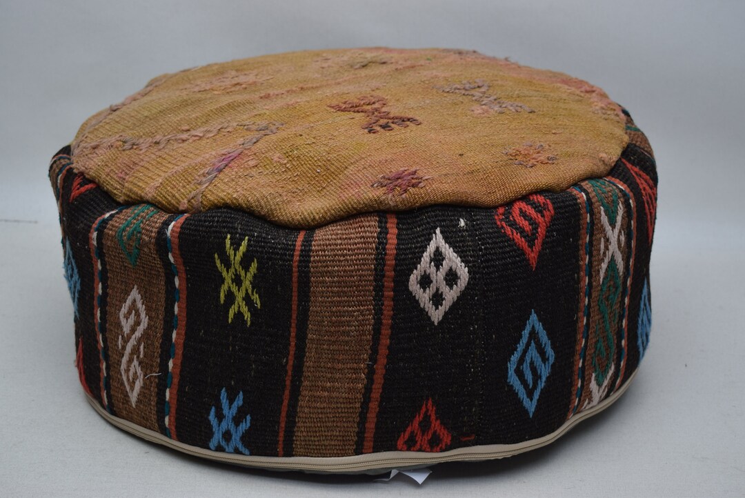 Turkish Kilim Pouf, Ottoman Pouf, Kilim Beanbag, Handwoven Kilim Pouf ...