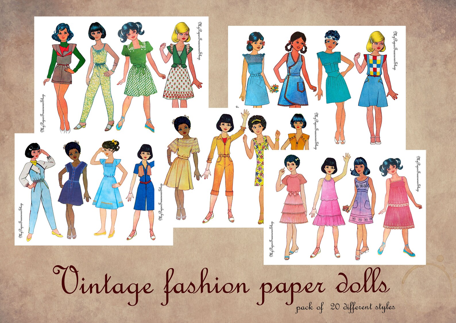 Vintage Printable Paper Dolls Retro Eighties Fashion Girls Collage ...