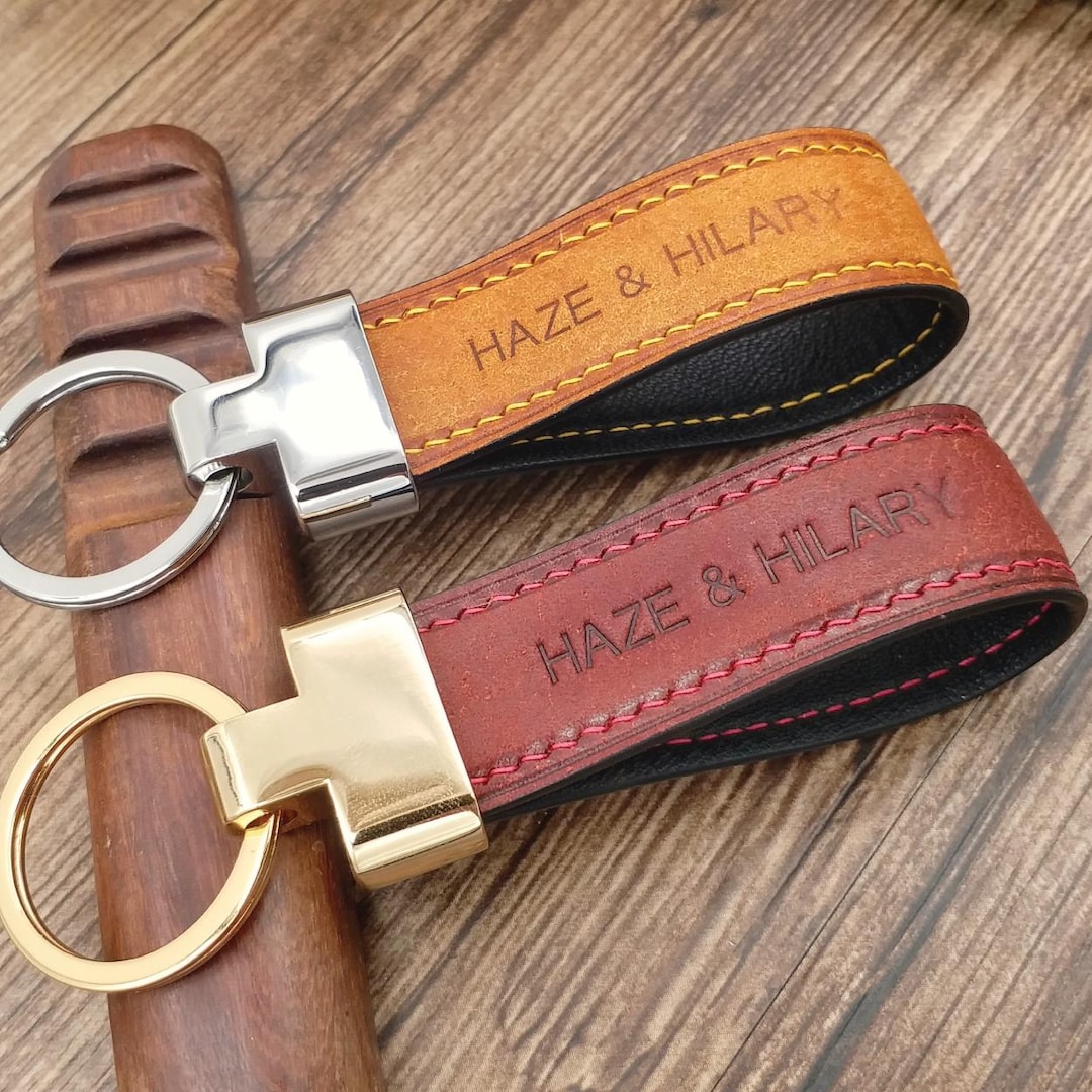 Personalized Leather Keychain, Custom Engraved Key Fob, Anniversary ...