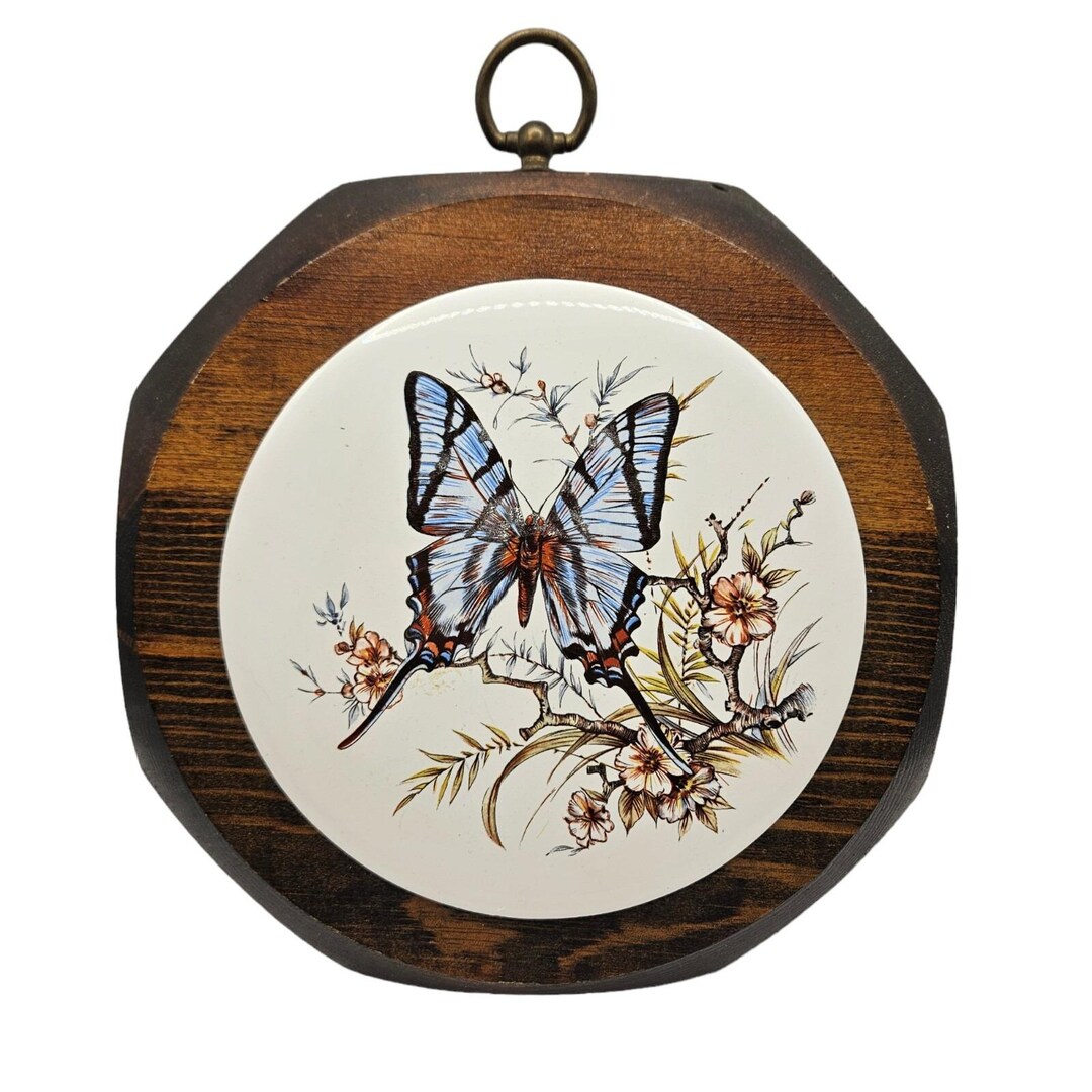 Jerry Schultz Co Blue Butterfly Tile Wood Plaque Made in USA 8" - Etsy
