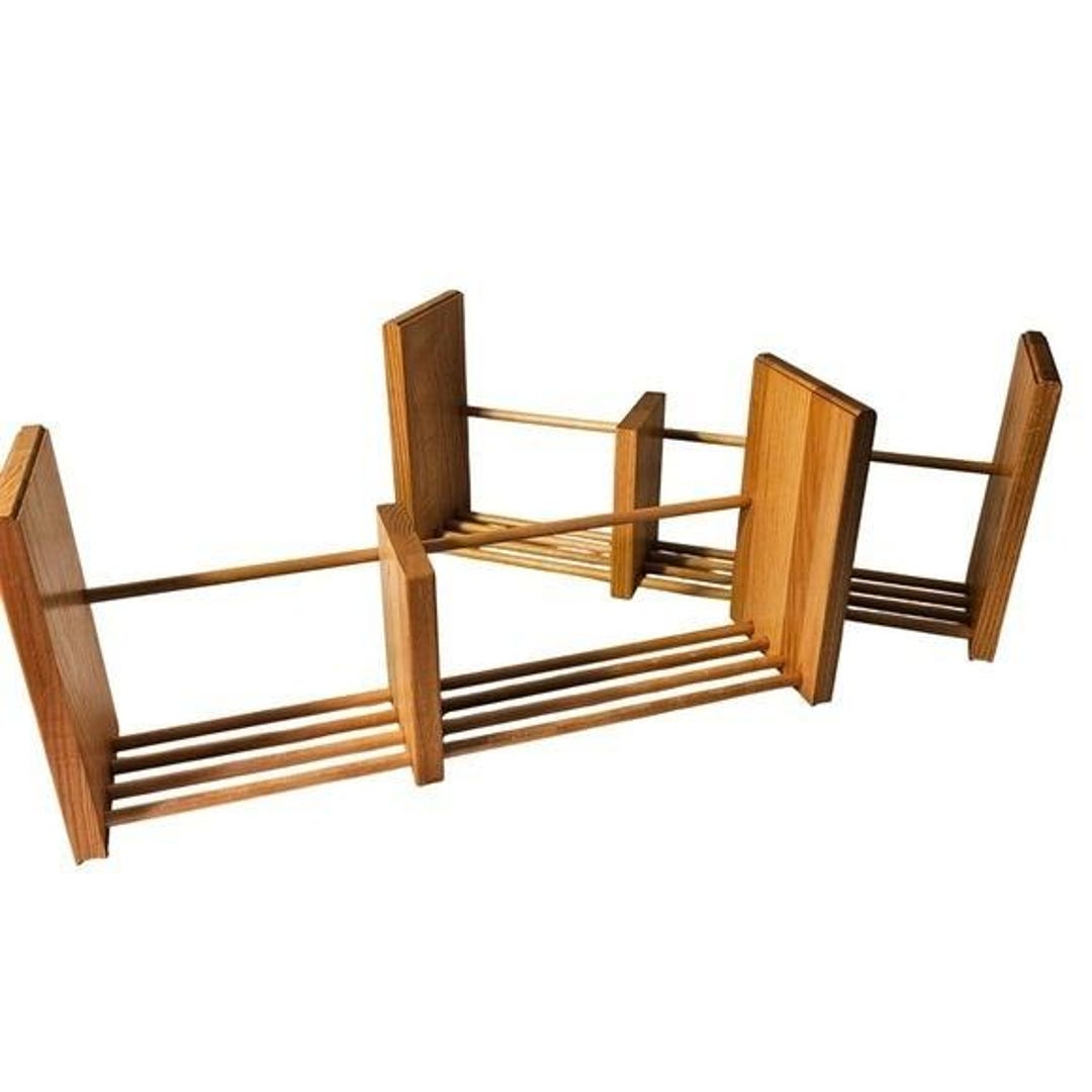 Vintage Wooden Expandable Book Rack Sliding Shelf Desktop Organizer MCM ...