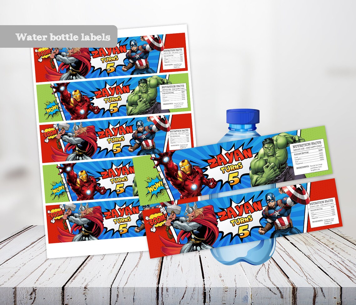 Superhero Avengers Water bottle labels Avengers comics bottle | Etsy