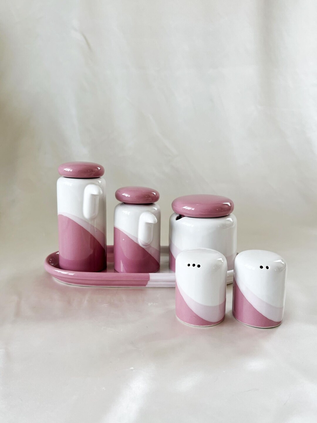 Pink Ceramic Cruet Set, Olive Oil / Vinegar / Soy Sauce / Chili Oil ...
