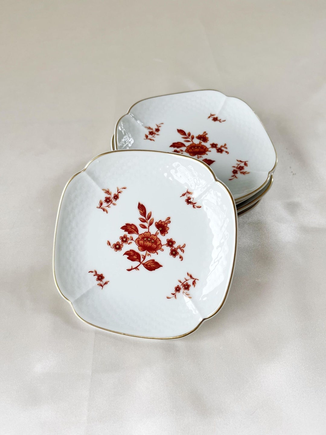 Set of 5 Small Ornate Plates, Ornate Red Floral Plate, Small Plates ...