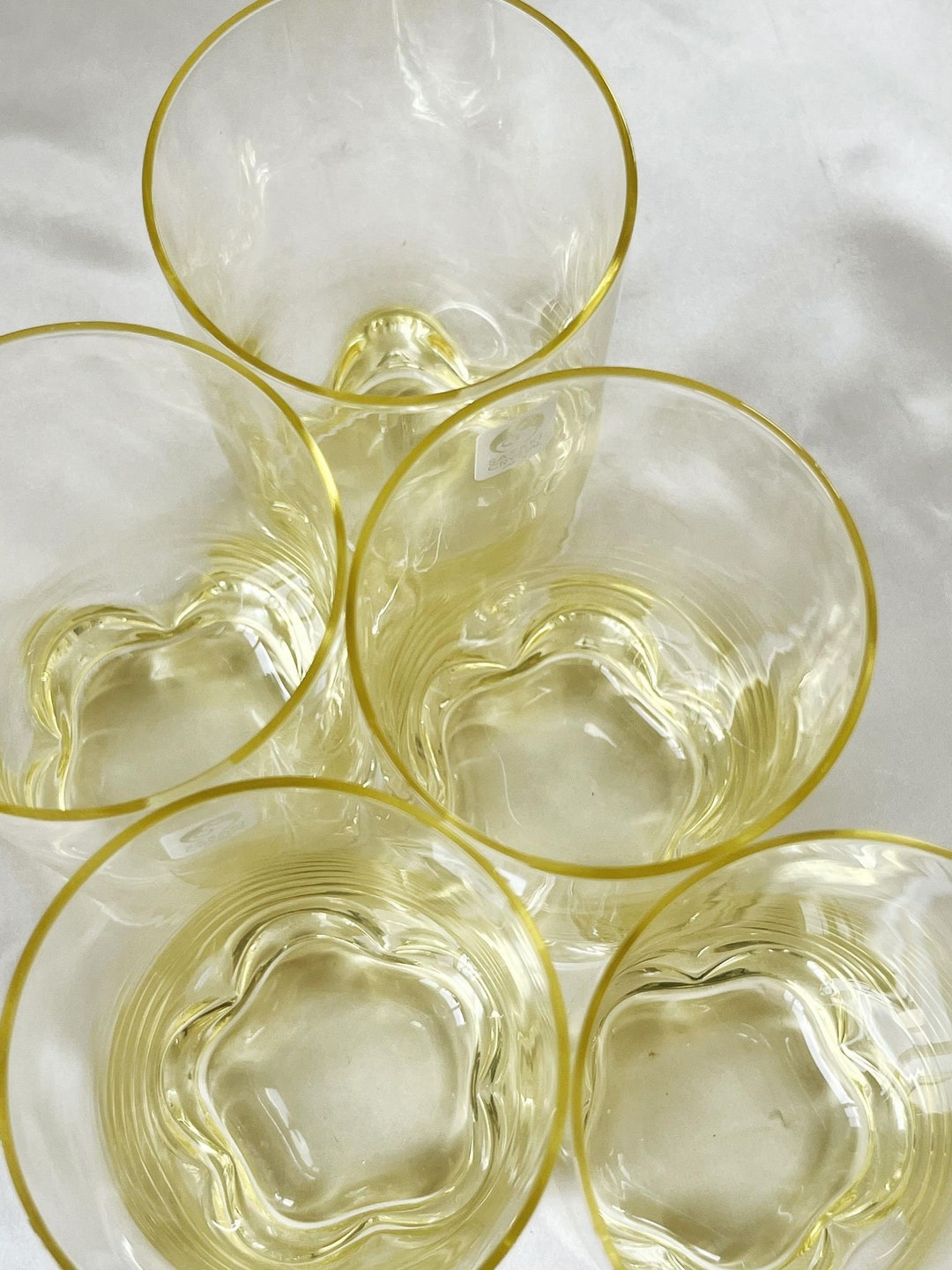 Sasaki Crystal Japan Yellow Flower Shaped Tumblers, Yellow Glass ...