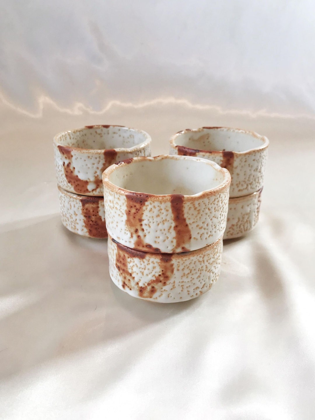 Set of 6 Small Shino Ware Bowls, Japanese Pottery Bowls, Thick Glaze ...
