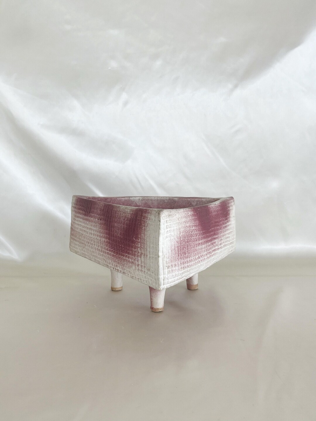 Pink Pottery Footed Bowl, Japanese Pottery Decor, Vintage Modern Home ...