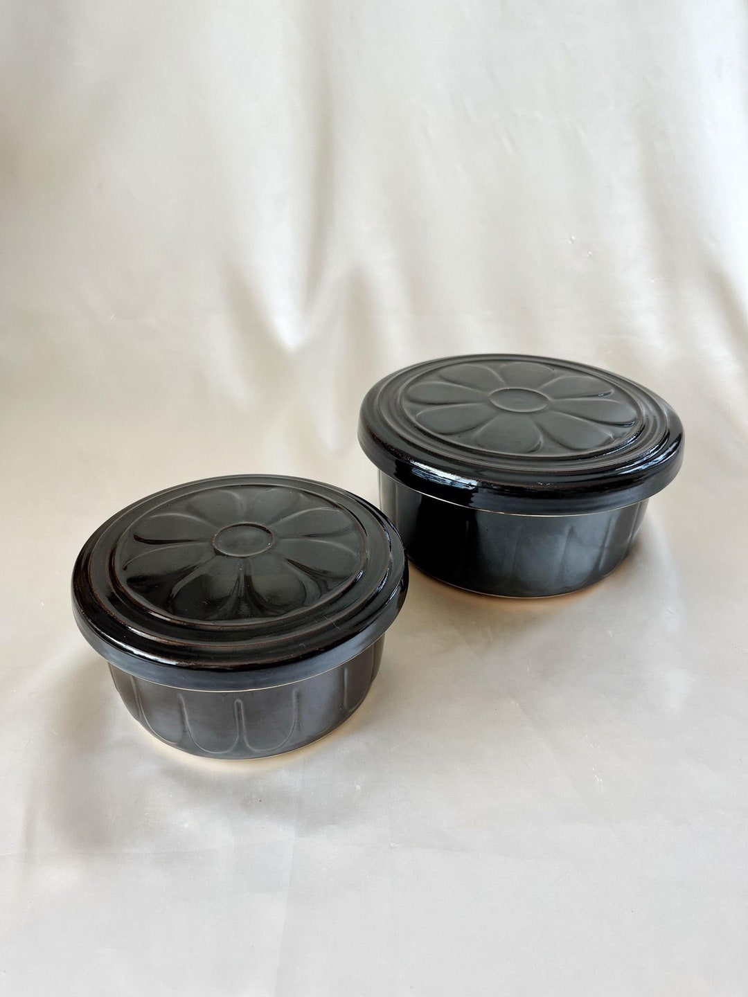 Set of 2 Dark Brown Daisy Large Ceramic Containers, Cute Kitchenware ...