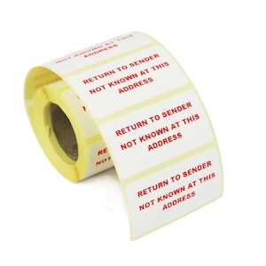 Return to Sender Not Known at This Address. 50mm X 25mm Labels ...