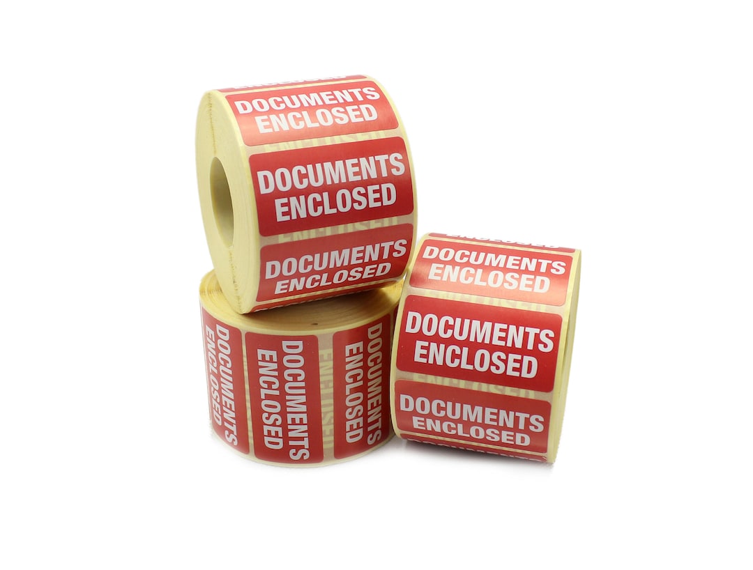 1,000 Documents Enclosed / Stickers. 50mm X 25mm. Red Label / White ...