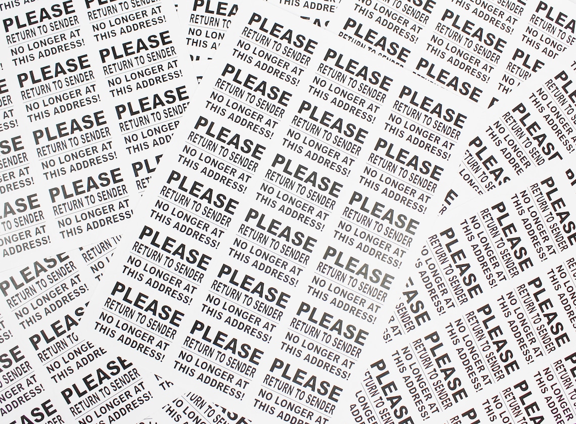 Please Return to Sender Labels / Stickers, 63.5mm X 46.6mm. 18 per ...