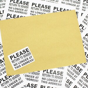 Please Return to Sender Labels / Stickers, 63.5mm X 46.6mm. 18 per ...