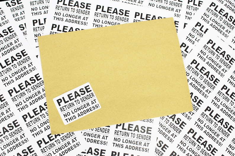 Please Return to Sender Labels / Stickers, 63.5mm X 46.6mm. 18 per ...