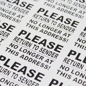 Please Return to Sender Labels / Stickers, 63.5mm X 46.6mm. 18 per ...
