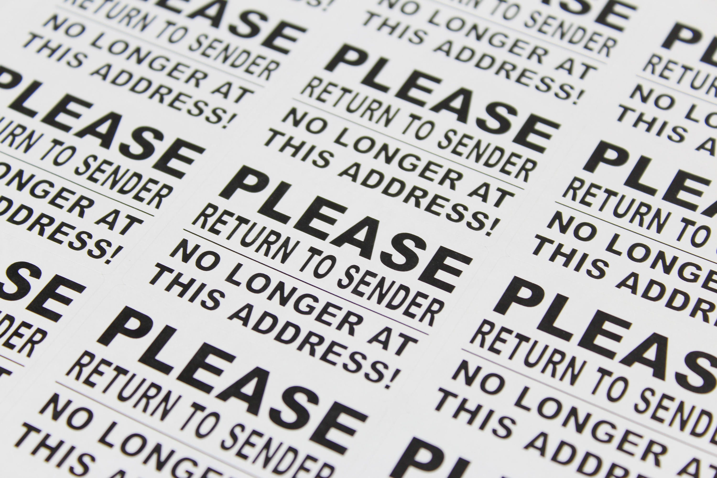 Please Return to Sender Labels / Stickers, 63.5mm X 46.6mm. 18 per ...