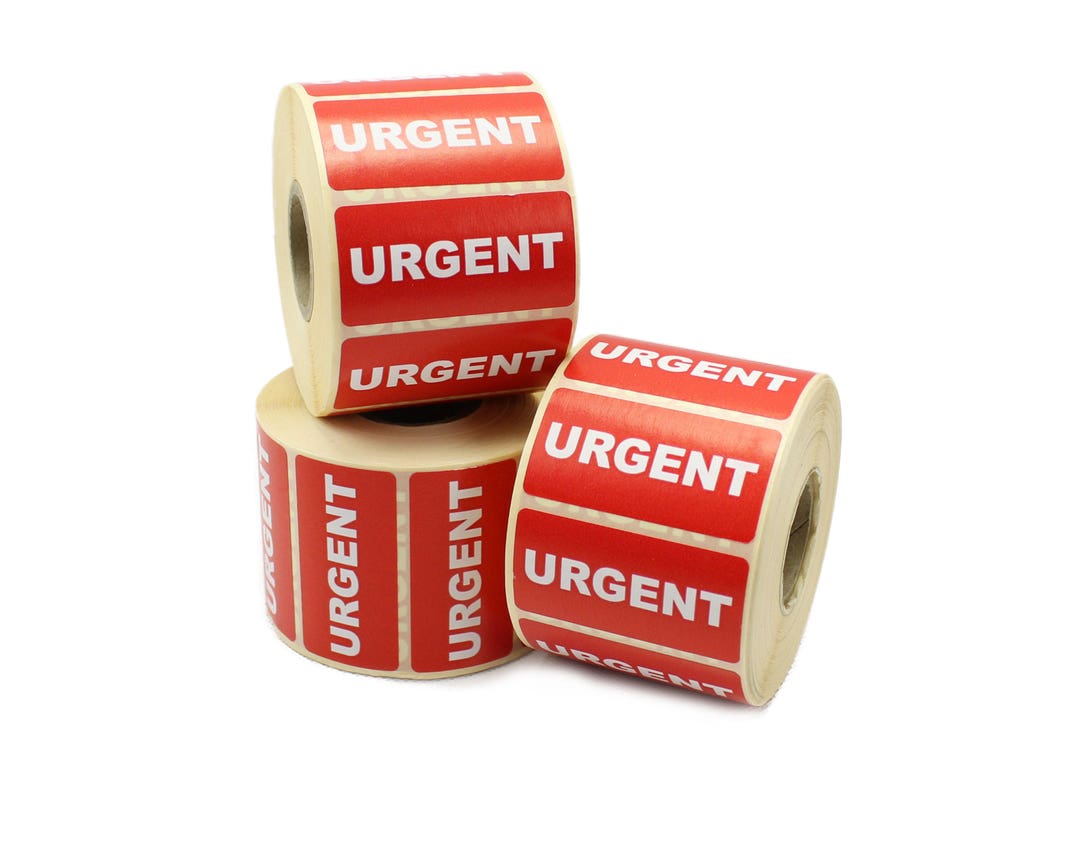 1,000 Urgent Labels / Stickers. 50mm X 25mm. Red Label / White Text ...