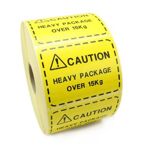 Caution Heavy Package Over 15kg. Bright Yellow Shipping Labels ...
