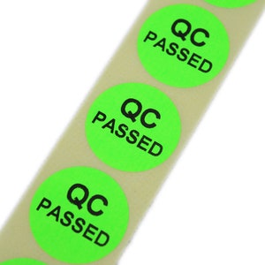 25mm Diameter Florescent Green. Passed QC Check Labels. 1000 Labels per ...