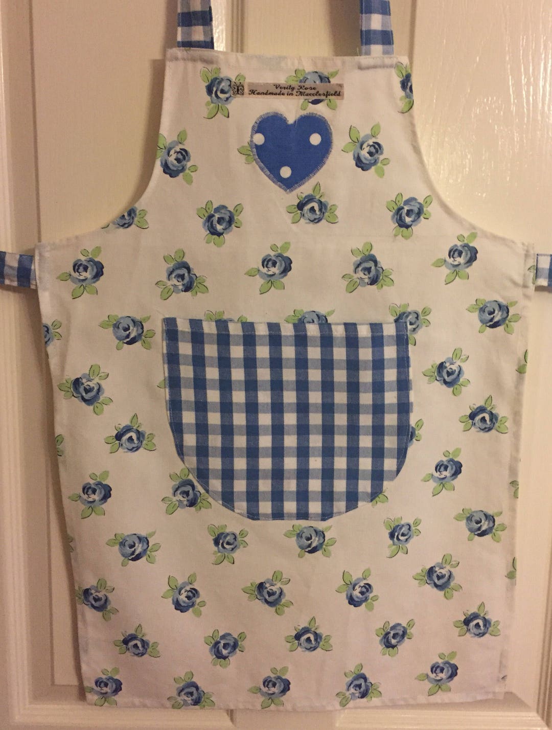 Childrens Apron Blue Floral, Childs Role Play, English Rose Print, Blue ...