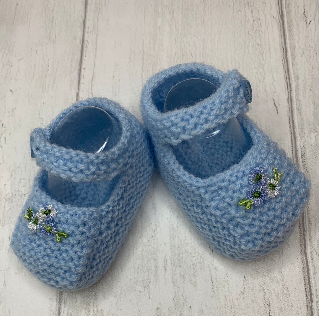 Baby Booties, Baby Shoes, Hand Knit, Baby Bootees, Blue Pram Shoes, New ...