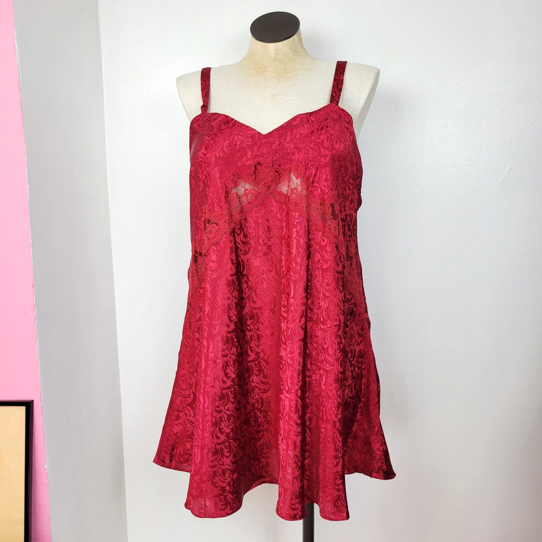 Vintage 90s Deadstock Deep Red Lace Trim Slip Dress plus Size - Etsy