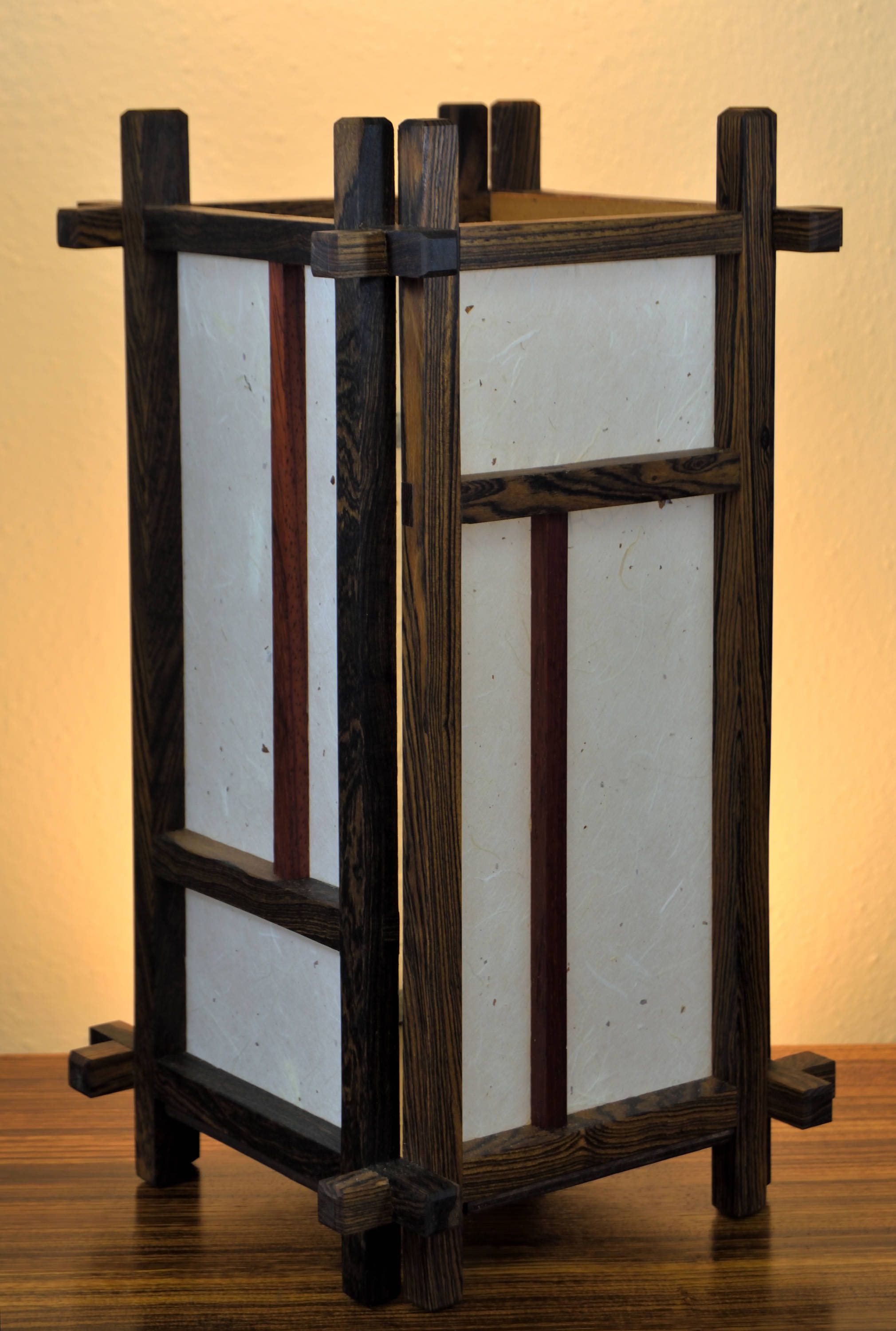 Bacote and Padauk Wood Shoji Table Lamp With Unryu White Kozo Paper - Etsy