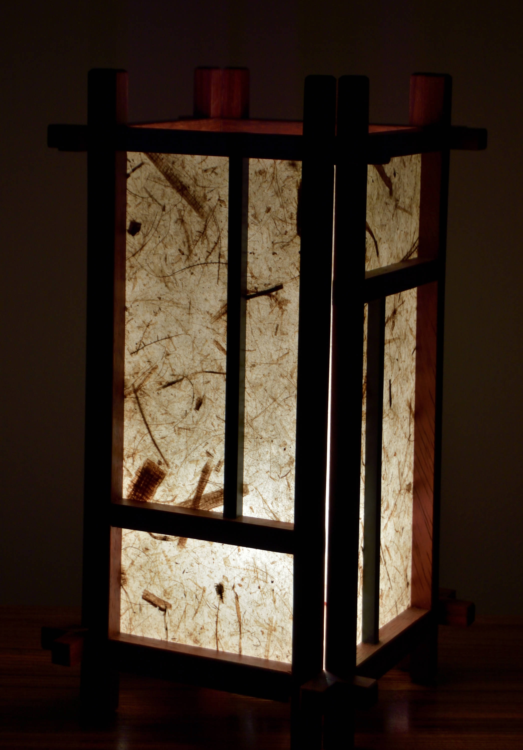 Padauk and Ebony Shoji Table Lamp With Banana Bark Natural Kozo Paper ...