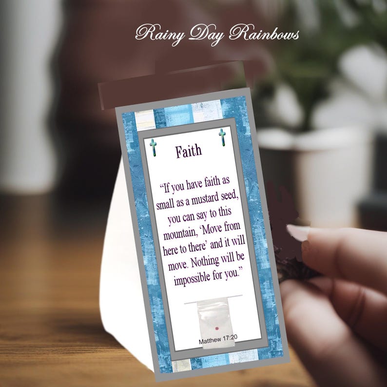 25 Mustard Seed Blue and Grey Striped Faith Cards, Handmade, Matthew 17 ...