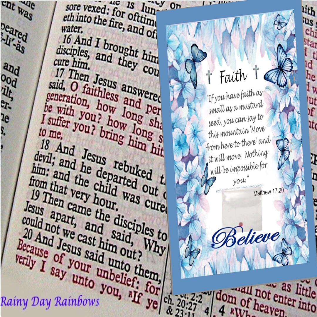 50 Mustard Seed Faith Blue Floral Faith Cards, Handmade, Mustard Seed ...