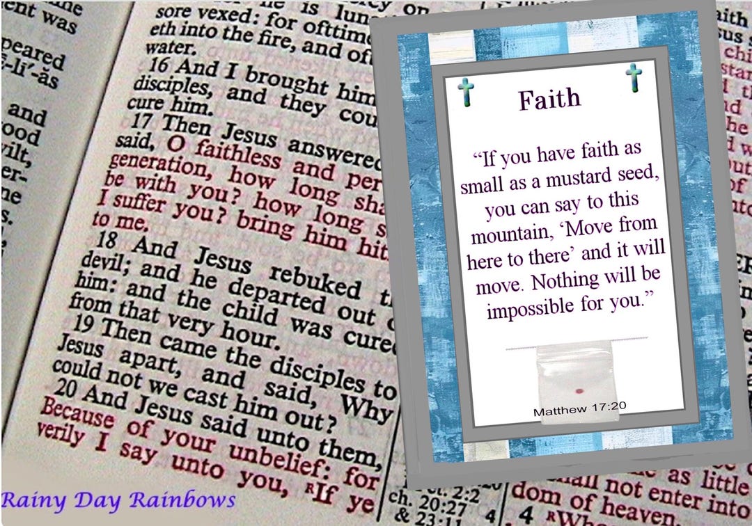 Blue Mustard Seed Faith Cards - Set of 25 - Matthew 17:20 Scripture ...