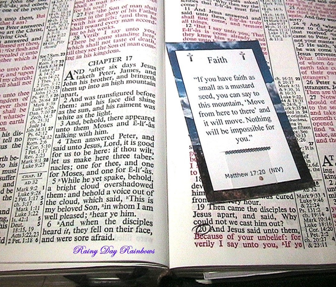 100 Christian Mustard Seed Faith Cards, Handmade, Mountain Moving Blue ...