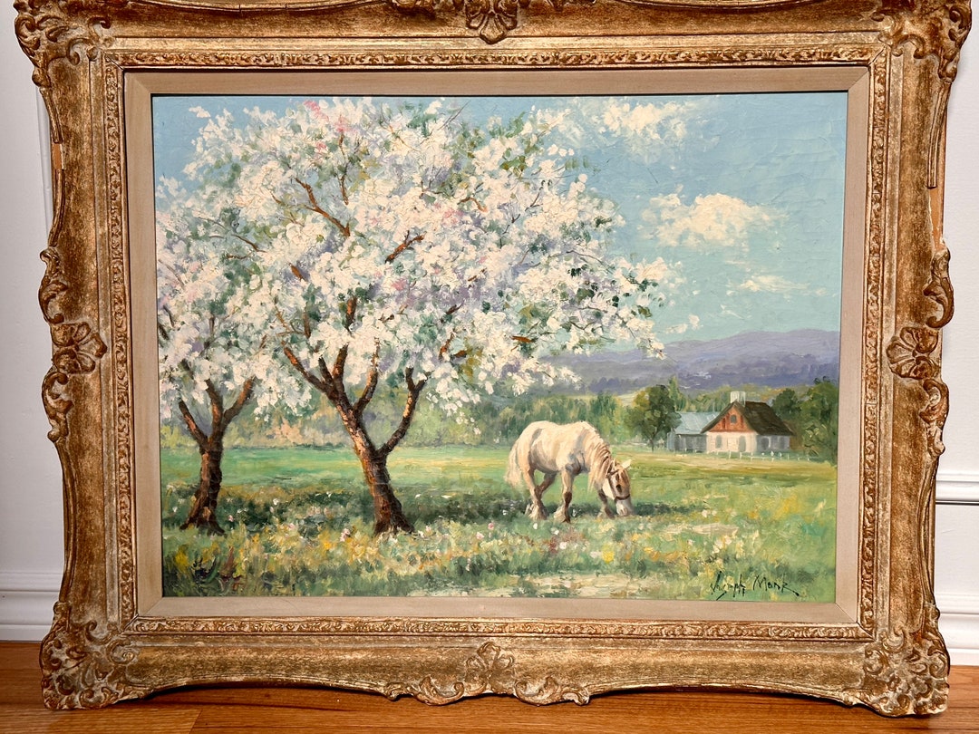 Original Joseph Monk Oil Painting Spring Horse Grazing - Etsy
