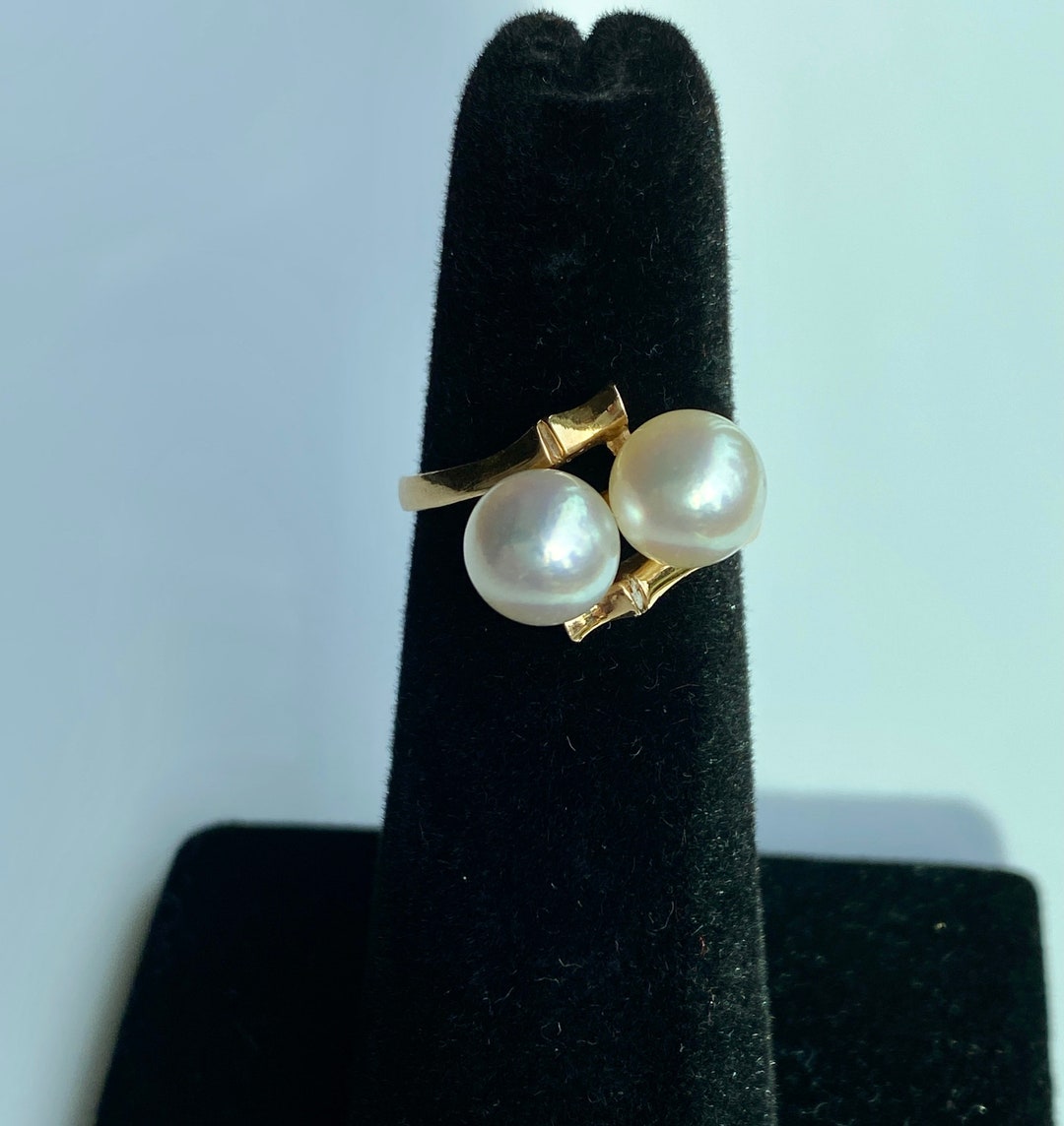 18k Gold Pearl Ring - Bamboo Design, Size 4 1/2 - Etsy