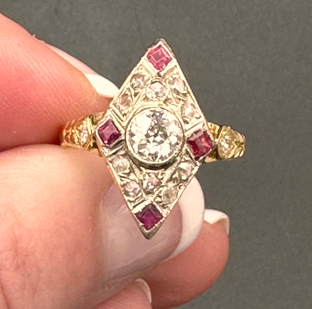 Antique Art Deco 18k Diamond & Ruby Ring - Etsy