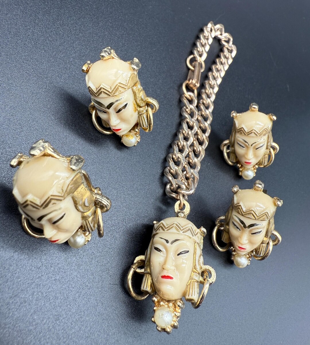Vintage MCM Selro Selina Asian Princess Earrings, Bracelet & Cuff Links ...