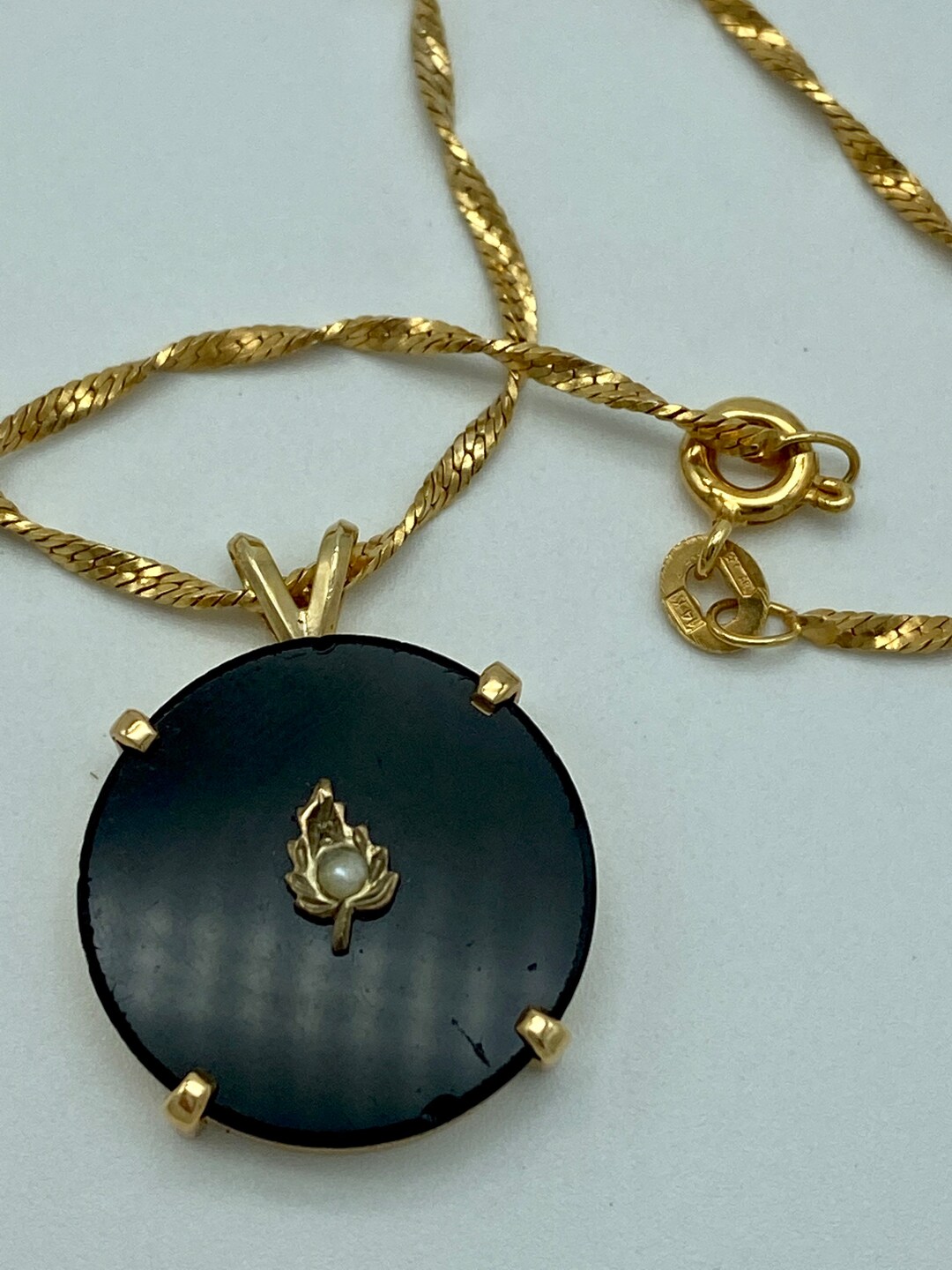 14k Gold Italy Rope Chain With Black Onyx Pendant - Etsy