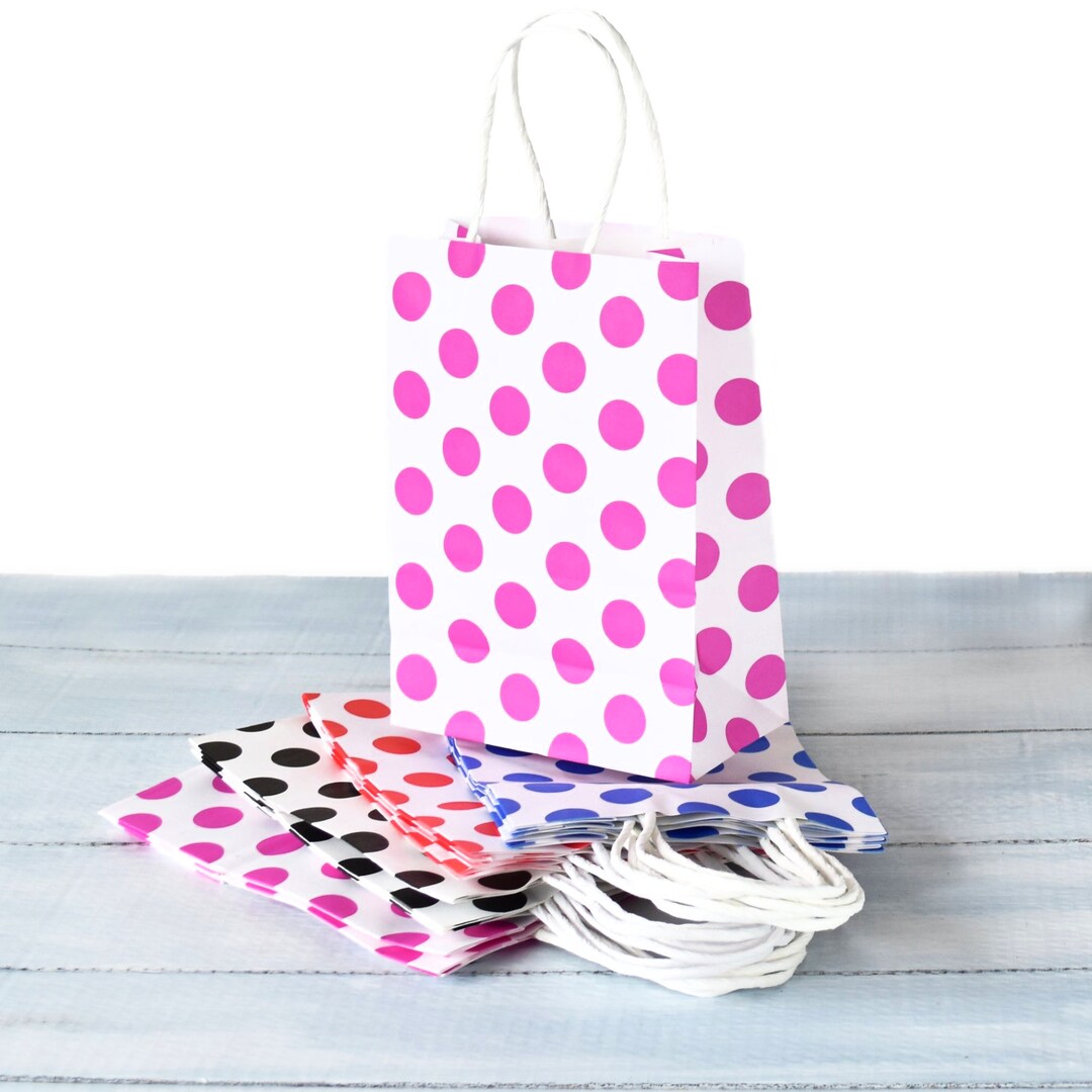 12 X Pack Spotty Paper Gift Bags With Twisted Paper Handles - Size 15 X ...