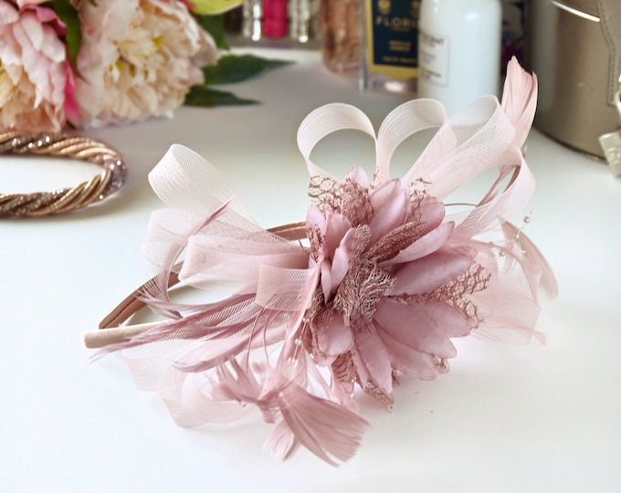 Light Pink ,blush Pink Fascinator With Flower Headband and Clip Wedding ...