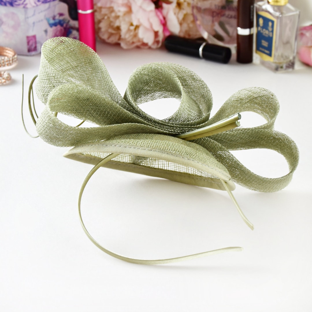 Large Sage Green Sinamay Cap and Loops Design Fascinator With Ostrich ...