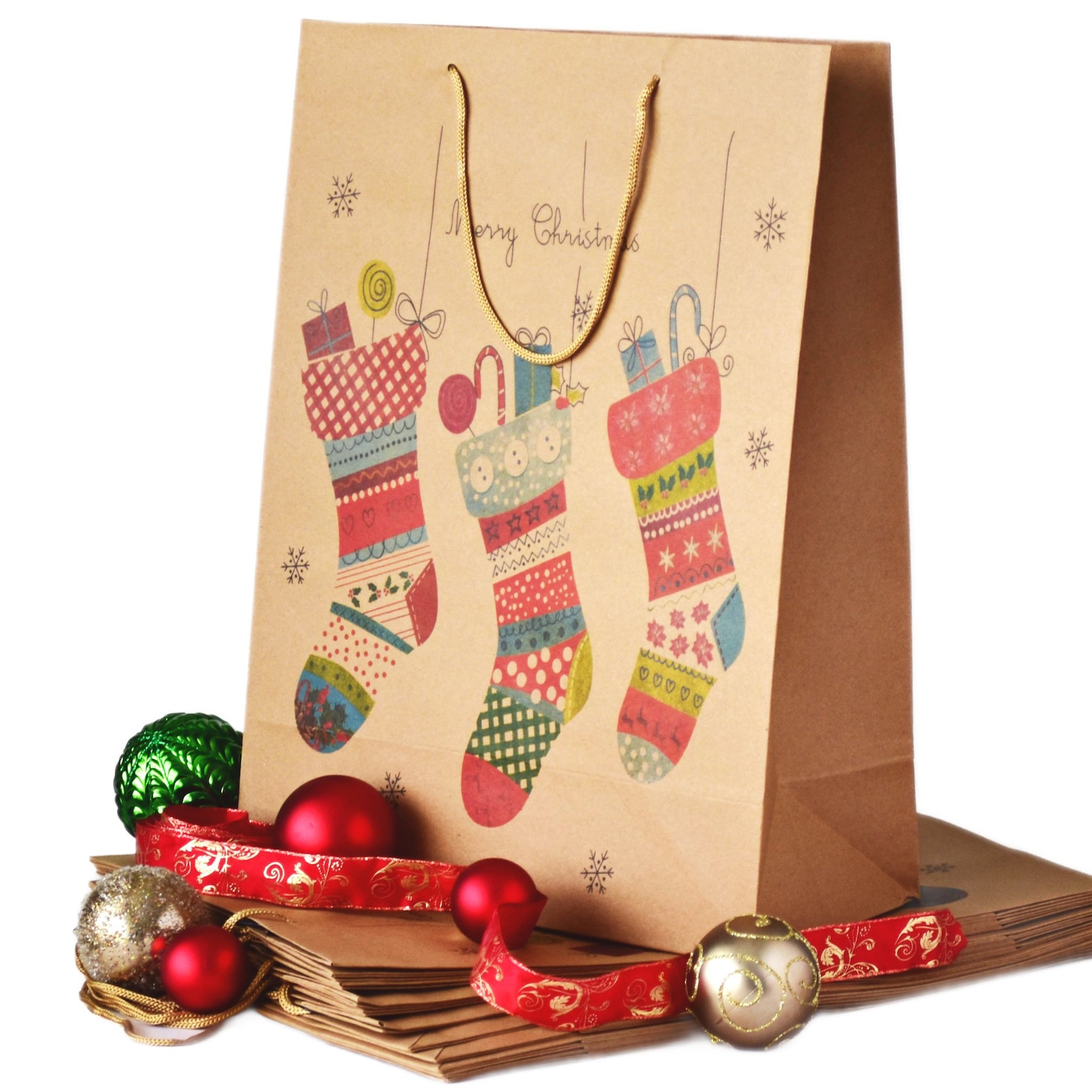 12 X Pack Natural Kraft Paper Festive Christmas Gift Bags With - Etsy