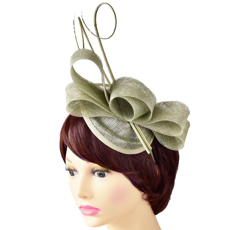 Large Sage Green Sinamay Cap and Loops Design Fascinator With Ostrich ...