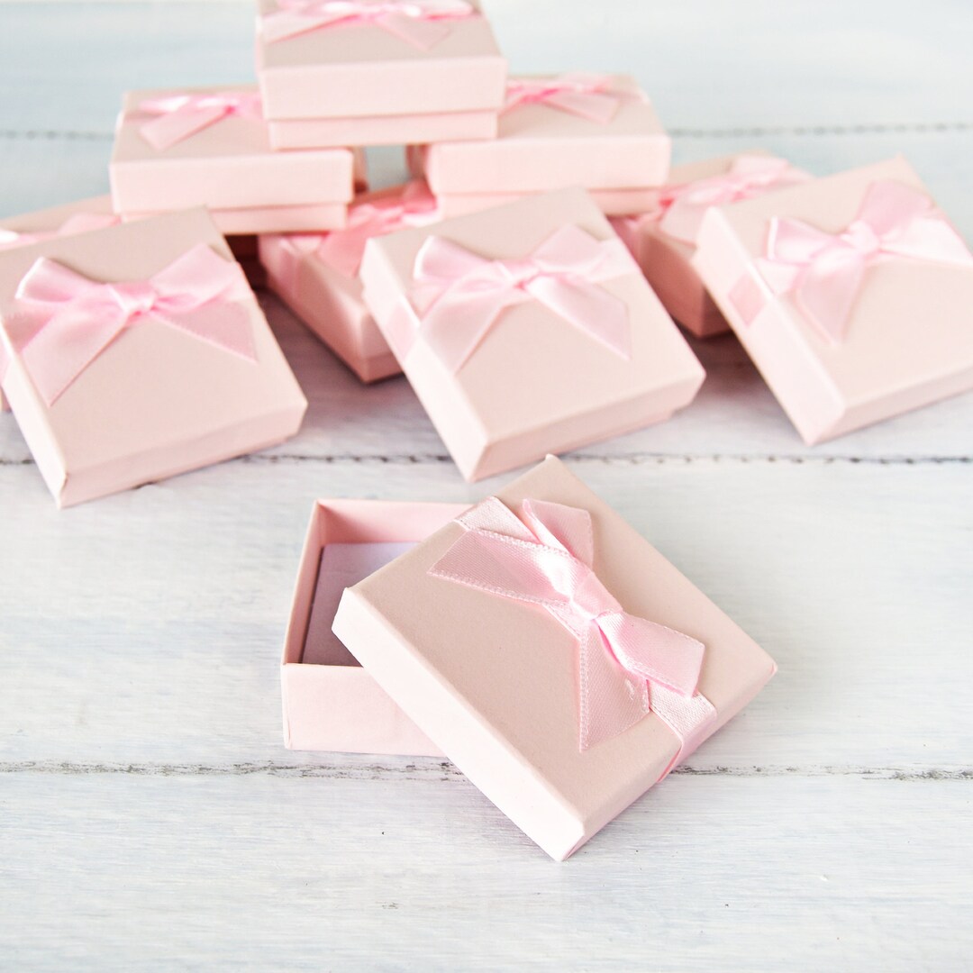 12 X Pack Pastel Pink Paper Gift Boxes With Pink Ribbon Bow 6 X 6 X 2.2 ...