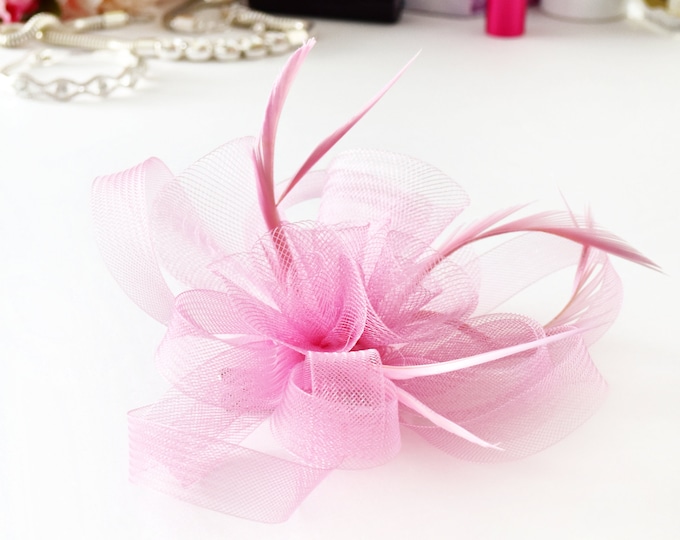 Rose Pink Pale Pink Light Pink Net and Feather Flower Design Set on a ...