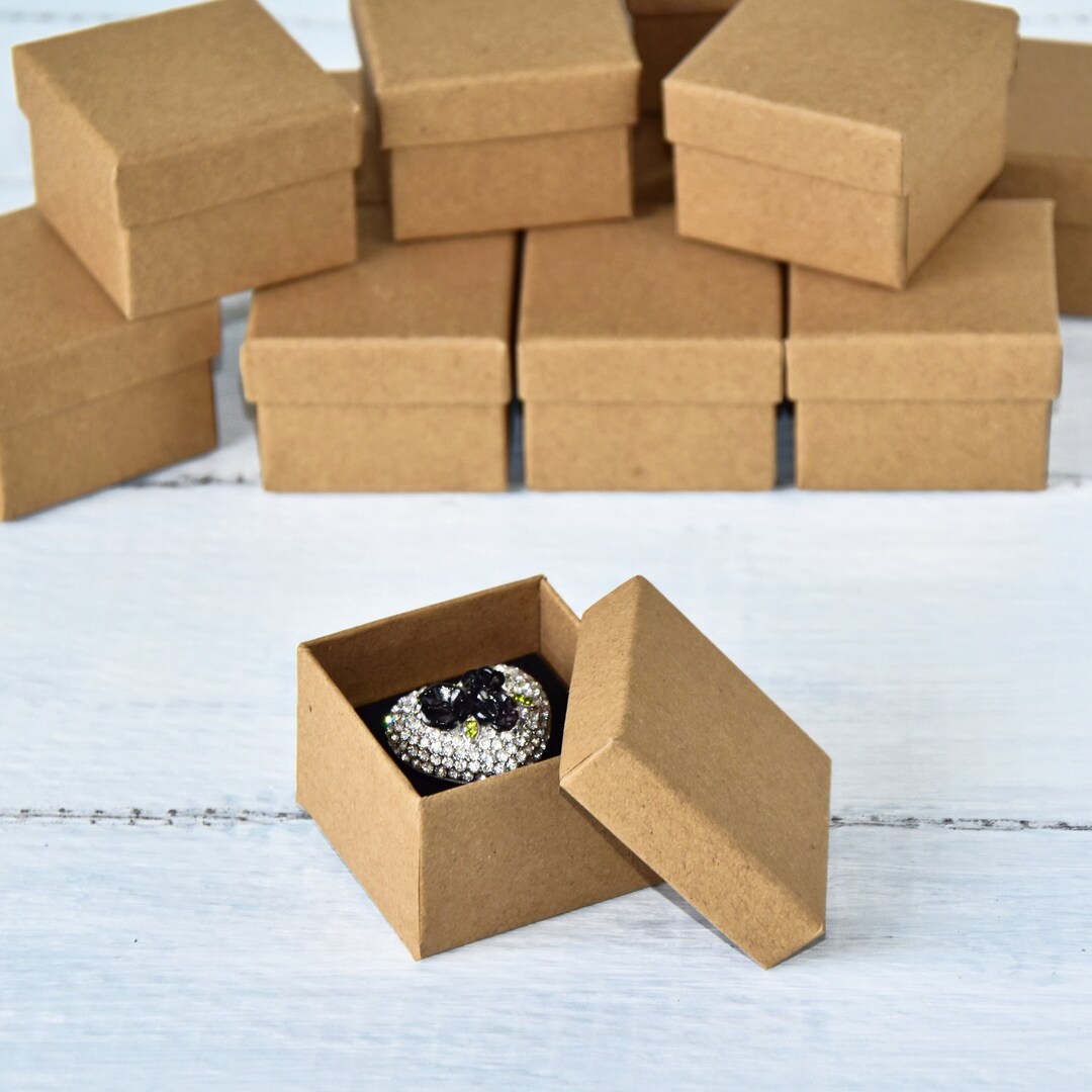 12 X Pack Brown Kraft Paper Ring Boxes With Black Inserts With an 'H ...